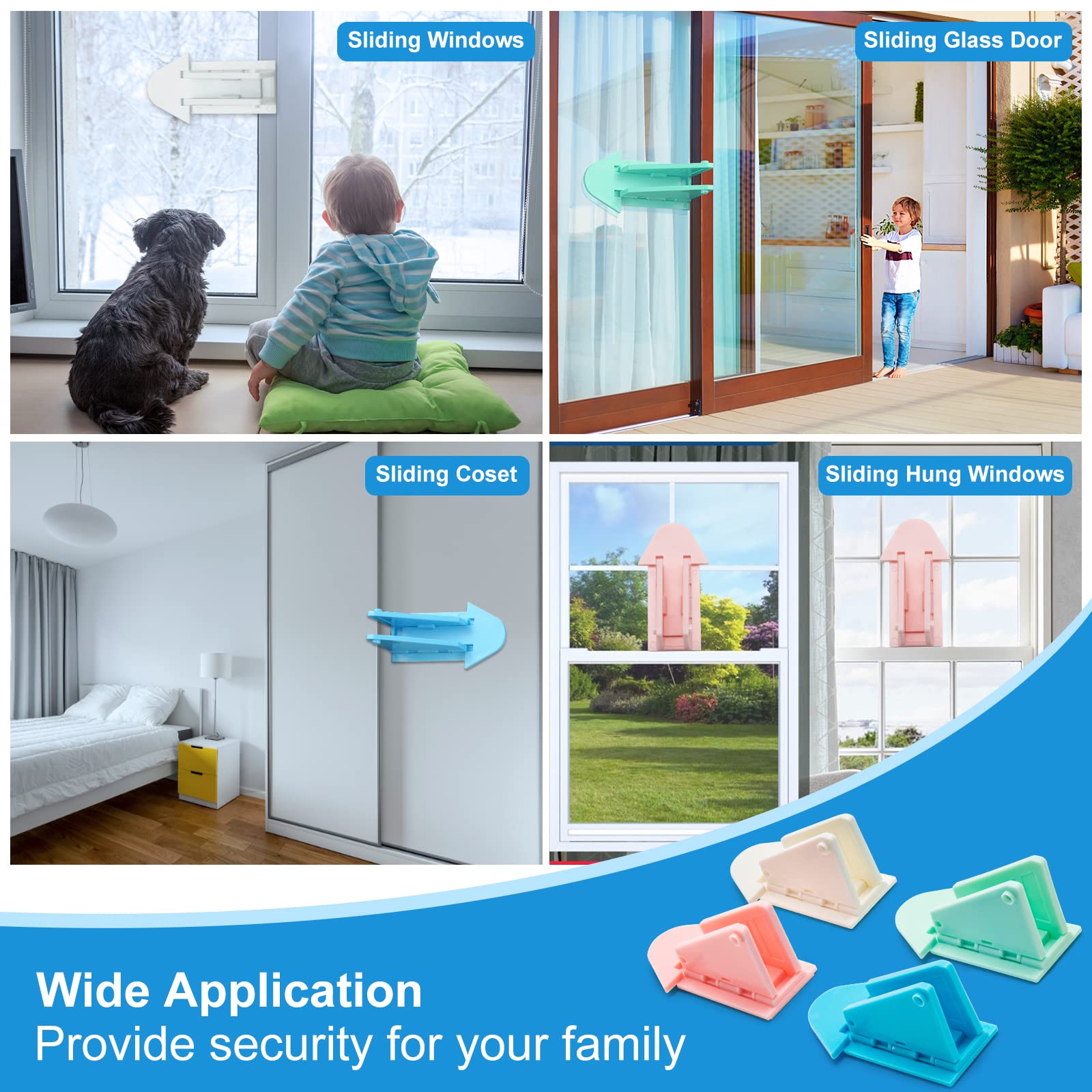 8 Packs Window Locks Security,Sliding Door Child Lock, Window Stoppers for Vertical & Horizontal Sliding Windows, Window Locks Child Proof Patio Closet Doors No Drilling Tools Needed
