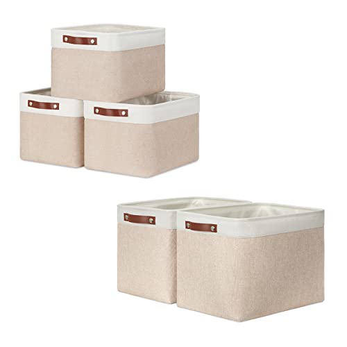 DULLEMELO Collapsible Bundle Baskets 3 Medium Baskets 15"x11"x9.5" + 2 Large Baskets 16"x12"x12"(White&Khaki)