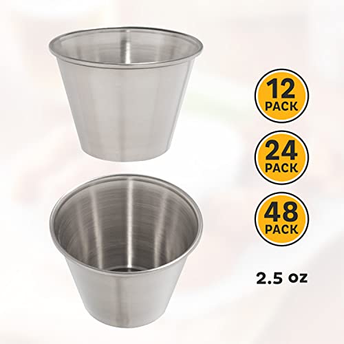 C&S Event Supply Co. 2.5oz Ramekins - Commercial Grade Silver Stainless Steel Sauce Cups, Round Small Bowls for Dipping Sauce Cup & Portion Control - Ideal for Au Jus, Condiments, Dips - Set of 12