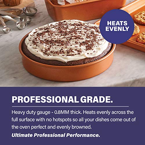 Gotham Steel Round Baking Pan Nonstick Bakeware, Round Cake Pan, – Large 9.5” x 9.5” x 2” Size, Even Heat & Non-Warp Technology, Ultra Nonstick Ceramic Coating, Dishwasher Safe, Brownish