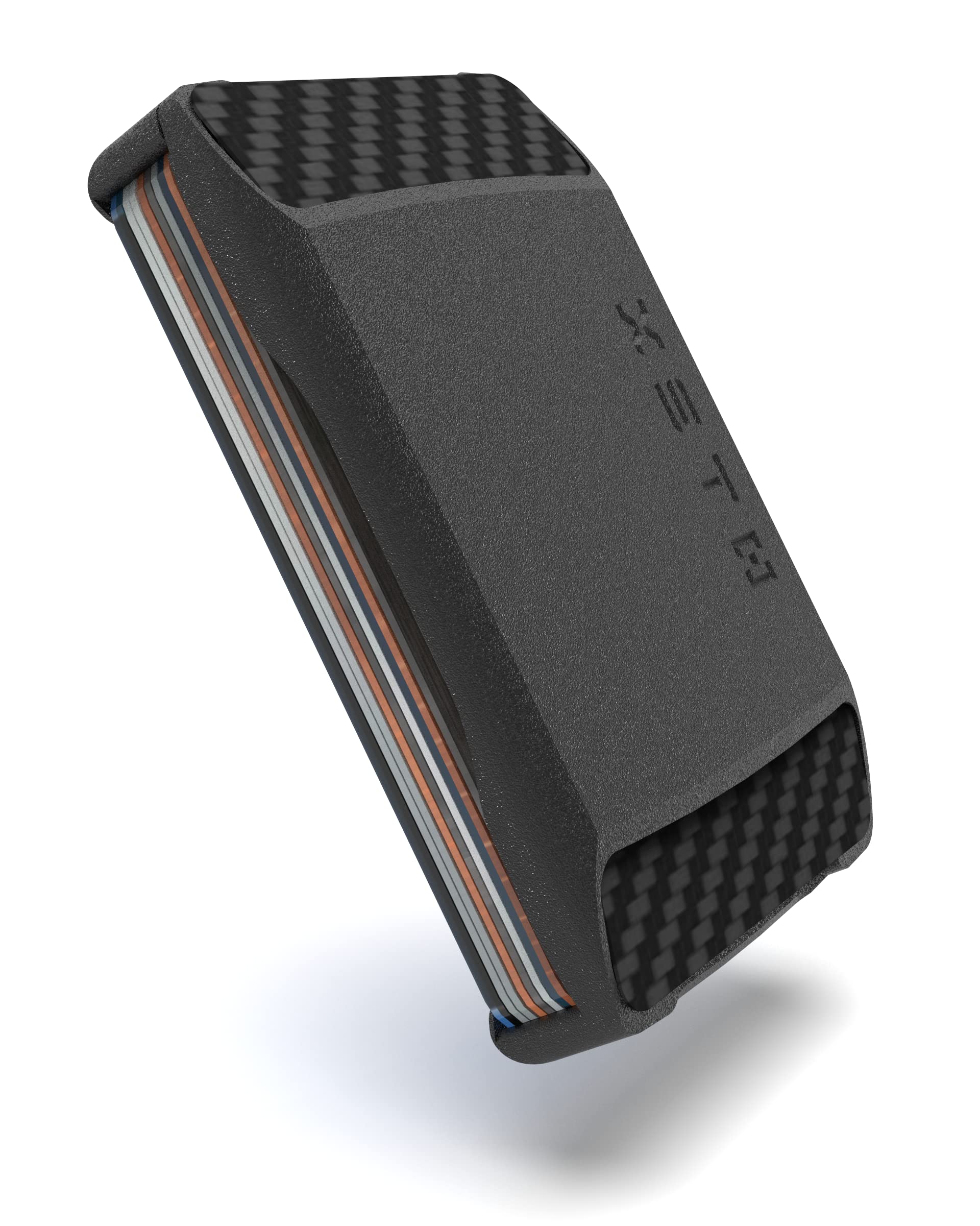 AKEENI XSTO Wallet Carbon Fiber Bundle - Metal Minimalist Full Function, US Made for Men and Women, Aluminum and Carbon Fiber with RFID Blocking (10 Card, Jet Black)