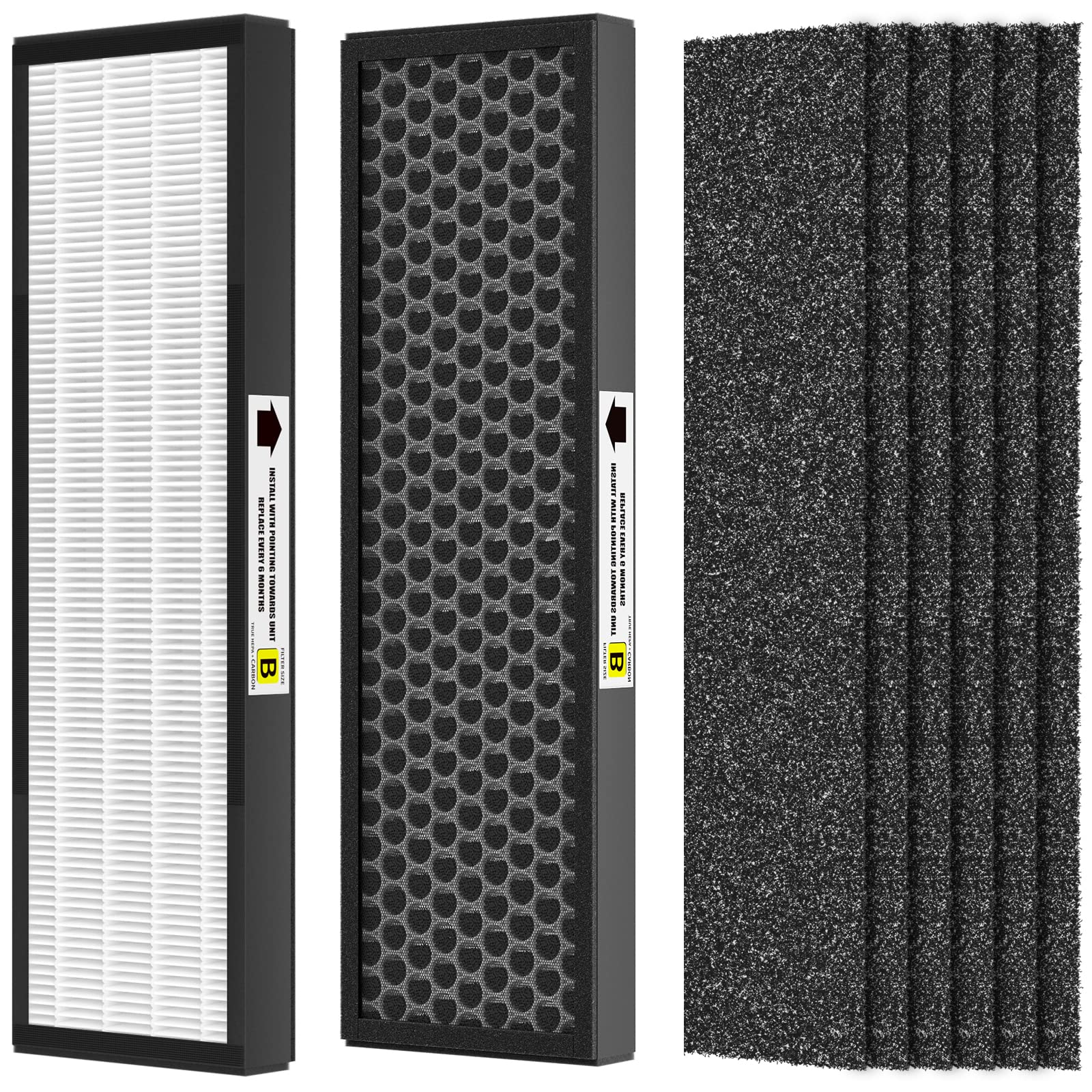 FCFMY FLT4825 Replacement Filter B with Upgraded Activated Carbon, Compatible with AC4825 AC4300 AC4800 AC4900 AC4850 Purifier with 6 Extra Pre-Filters (Upgraded Version)