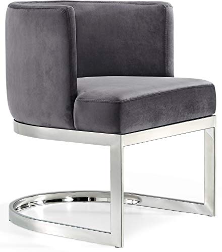 Meridian Furniture Gianna Collection Modern | Contemporary Velvet Upholstered Dining Chair with Polished Chrome Metal Frame, 24" W x 22" D x 29.5" H, Grey