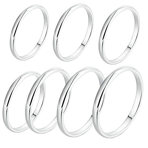 ANAZOZ 7pcs 2MM Stainless Steel Women Stackable Eternity Ring Band Engagement Wedding Ring Set