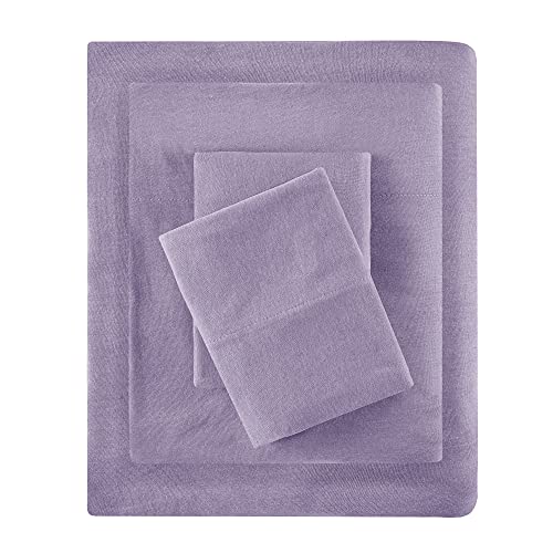 Intelligent Design Cotton Blend Jersey Knit Bed Sheet Set Wrinkle Resistant, Soft Sheets with 14" Deep Pocket, All Season, Cozy Bedding-Set, Matching Pillow Case, Twin, Purple 3 Piece