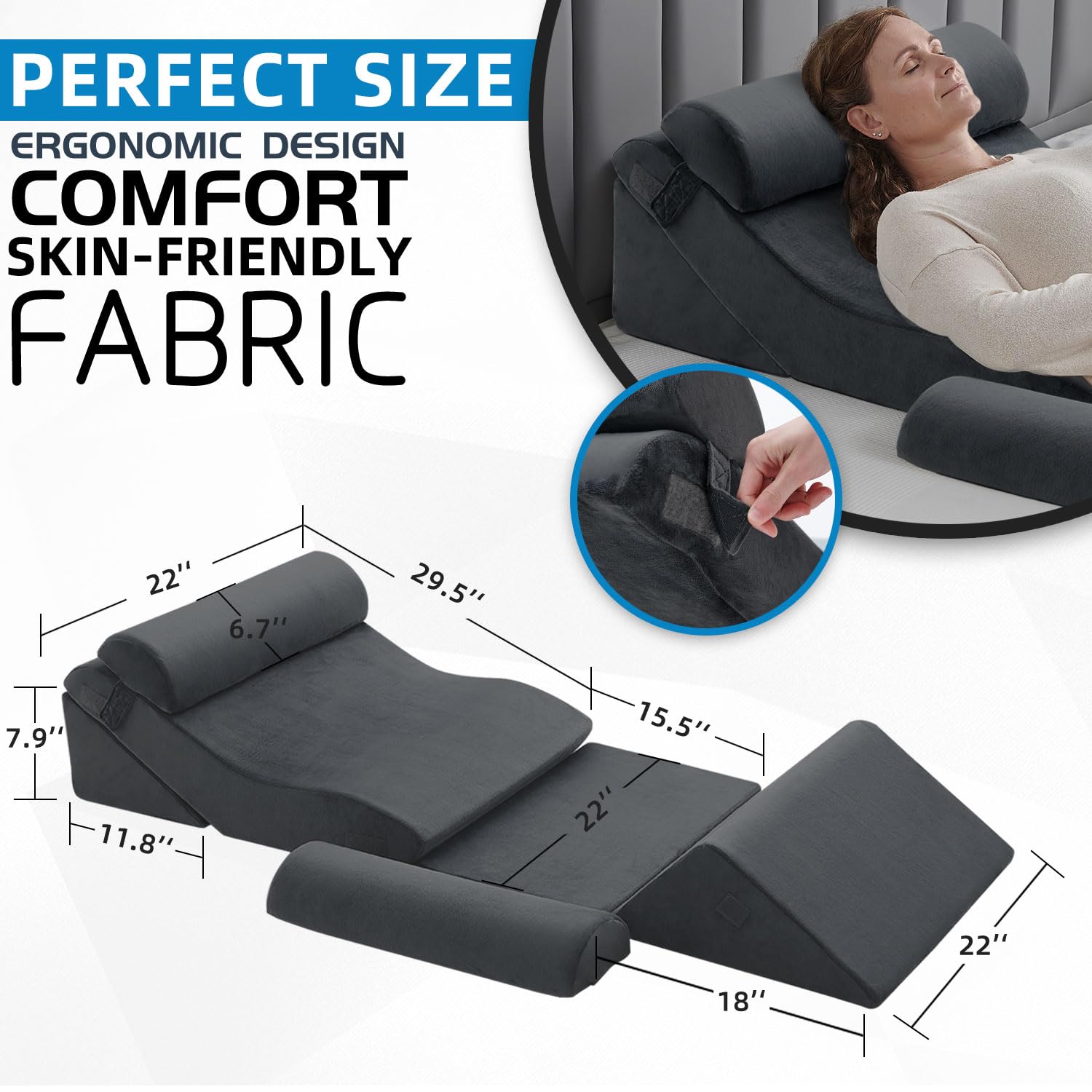 Axelrod 6PCS Orthopedic Bed Wedge Pillow Set, Post Surgery Foam for Back, Neck and Leg Pain Relief Comfortable & Adjustable Ortho Pillows- Anti Snoring, Heartburn, Acid Reflux & GERD Sleeping
