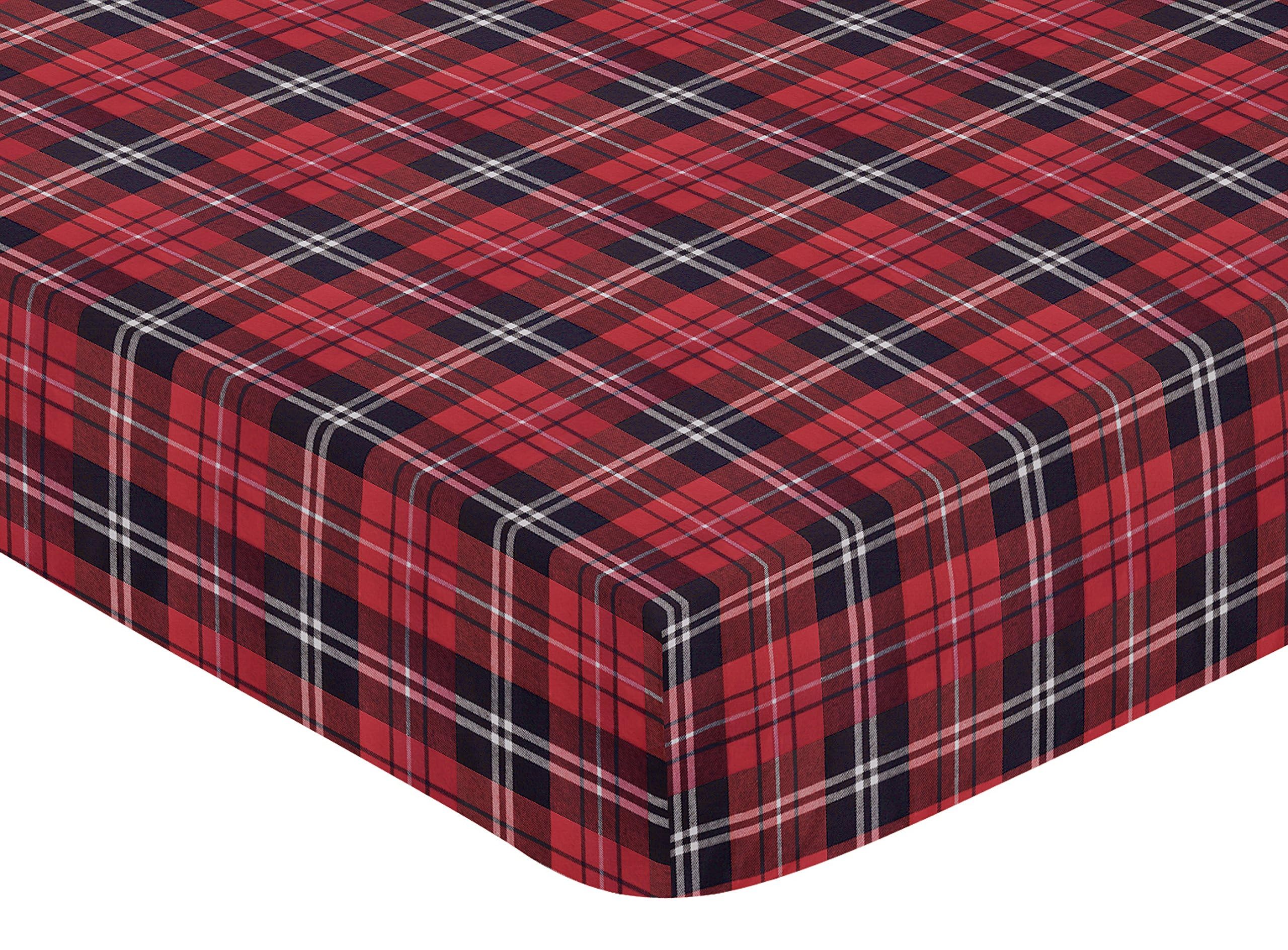 Red and Black Woodland Plaid Flannel Baby or Toddler Fitted Crib Sheet for Rustic Patch Collection by Sweet Jojo Designs