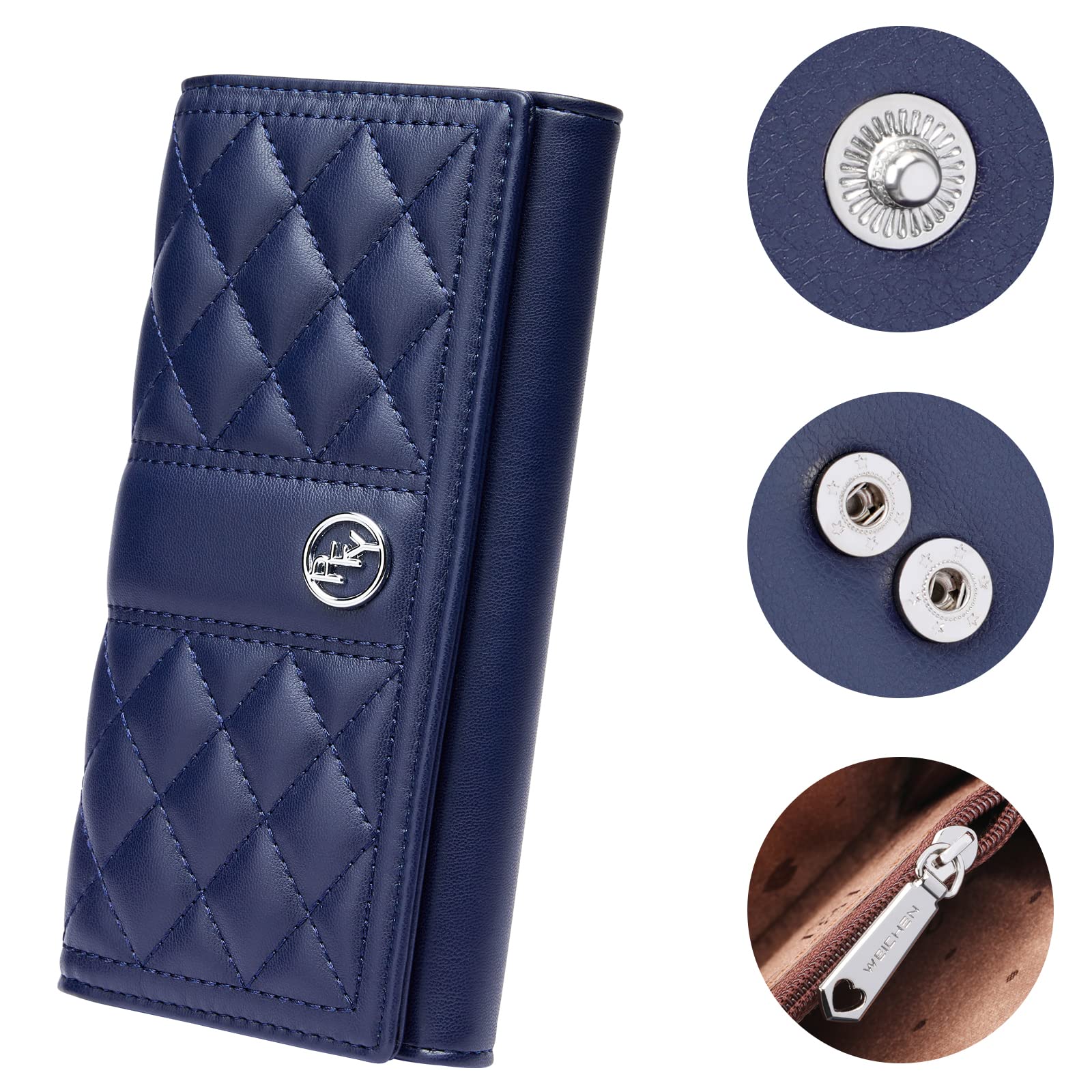 Felomdep Womens Wallet Medium Size Trifold Rfid Blocking Soft PU Leather Large Capacity Long Blue Shopping Wallet For Lady Travel Document Accessories Holder For Passport,Credit Card,Vaccine Card etc