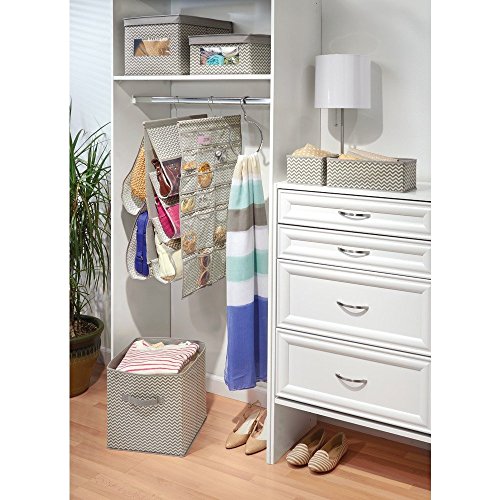 InterDesign Chevron Fabric Hanging Jewelry Organizer β 48 Pocket Accessory Storage Hanger for Closets or Doors, Taupe/Natural