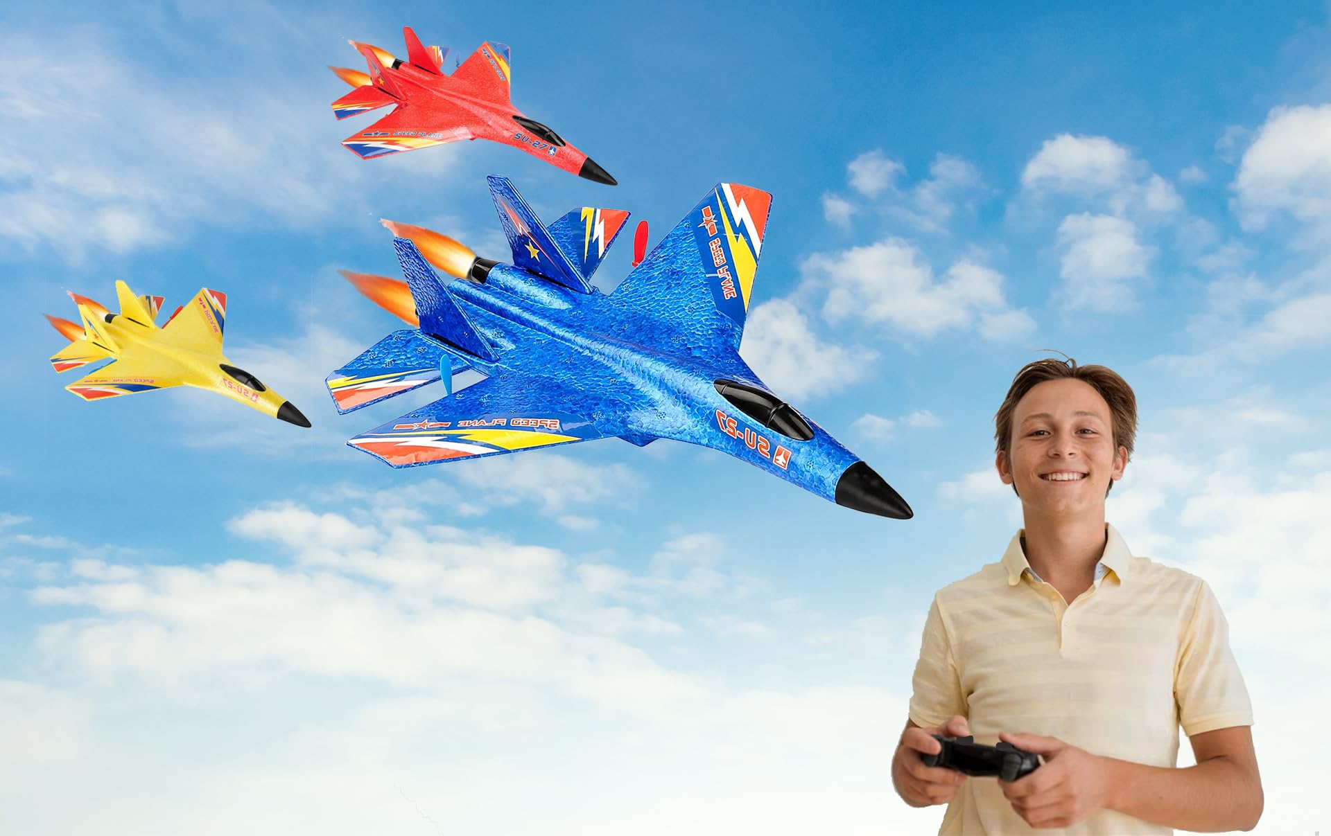 Aketoy Remote Control Airplane Easy to Fly Ultra Long Range RC Glider for Kids & Beginners with LEDs (Blue)