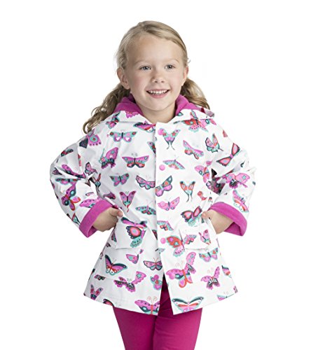 Hatley Girls' Little Button-Up Printed Rain Jacket, Groovy Butterflies, 2 Years