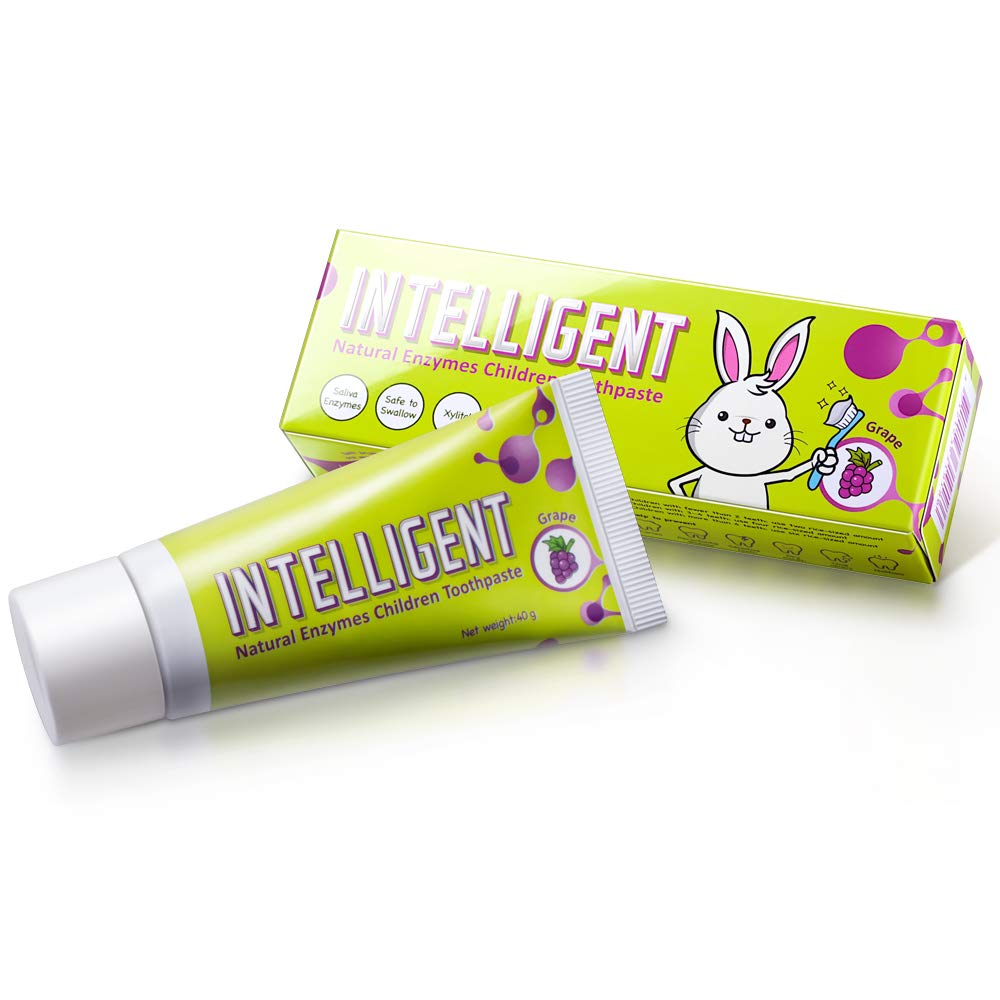 INTELLIGENT Enzymatic Kids Toothpaste – White Healthy Teeth for Baby and Toddler, Natural Non-Foaming Infant Tooth Paste, Sulfate-Free, Fluoride-Free, Mint-Free (Strawberry - 2 pcs x 1.37 Ounce)
