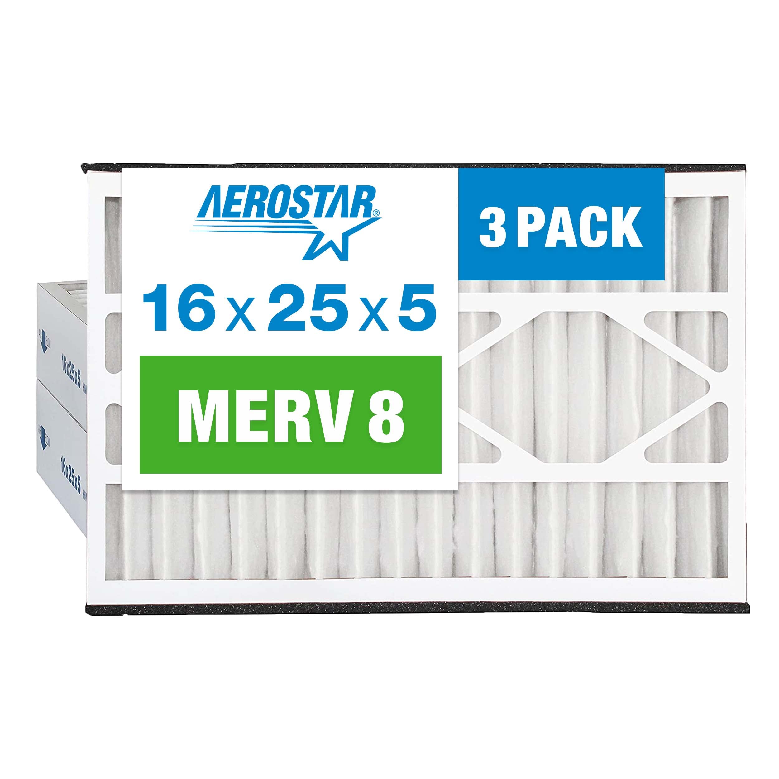 Aerostar 16x25x5 Air Filter MERV 8, Furnance Filters AC HVAC Replacement for Trion Air Bear 229990-105, (3 Pack) (Actual Size:15 5/8 x 24 1/8 x 4 7/8 Inches)