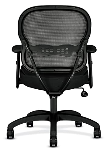 HON Wave Office Chair Mid Back Mesh Ergonomic Computer Desk Chair - Adjustable Arms, Lumbar Support, Synchro-Tilt Tension Angle Lock Recline, Comfortable Cushion, 360 Swivel Rolling Wheels - Black