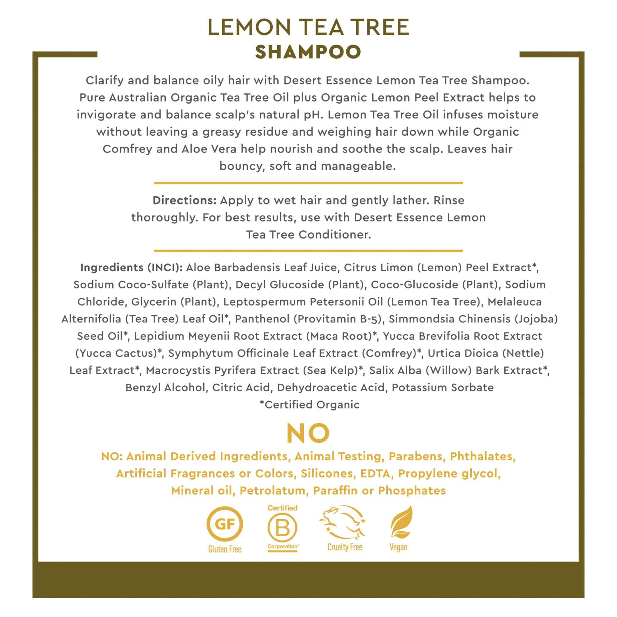 Desert Essence Lemon Tea Tree Shampoo - 8 Fl Ounce - Removes Excess Oil - Revitalizes Scalp - Strengthens & Protects Hair - Maca Root Extract - Soft, Smooth & More Manageable