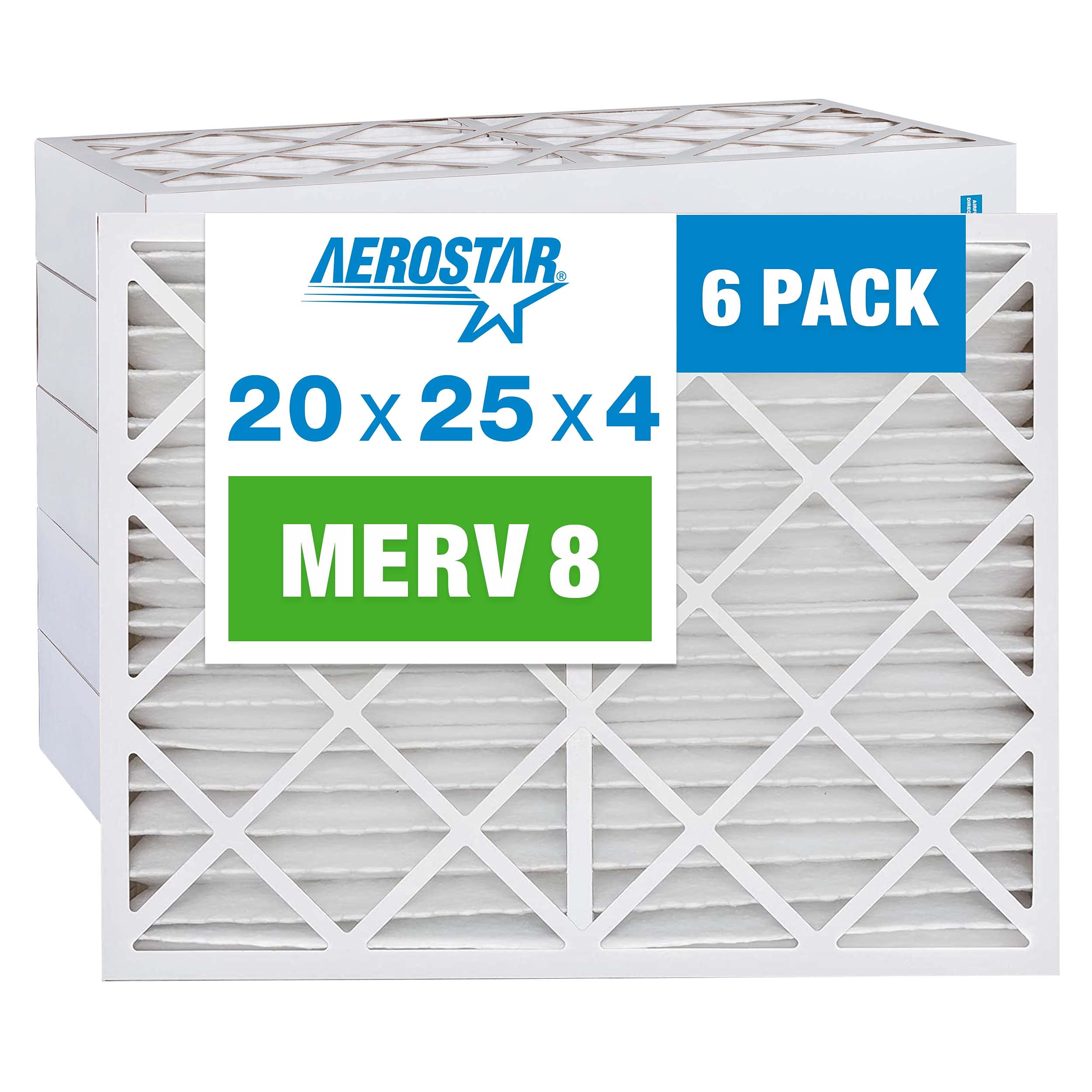 Aerostar 20x20x4 MERV 11 Pleated Air Filter, AC Furnace Air Filter & 20x25x4 MERV 8 Pleated Air Filter, AC Furnace Air Filter