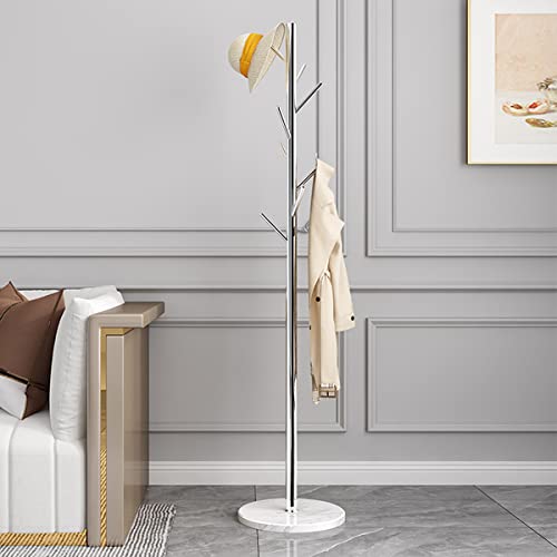 Metal Coat Rack Stand Golden Satin Steel Finish Stable Marble Base, High-Grade with Hooks Metal Tree Hat & Coat Hanger Floor Free Standing Wall Bedroom Easy Assembly (Golden)