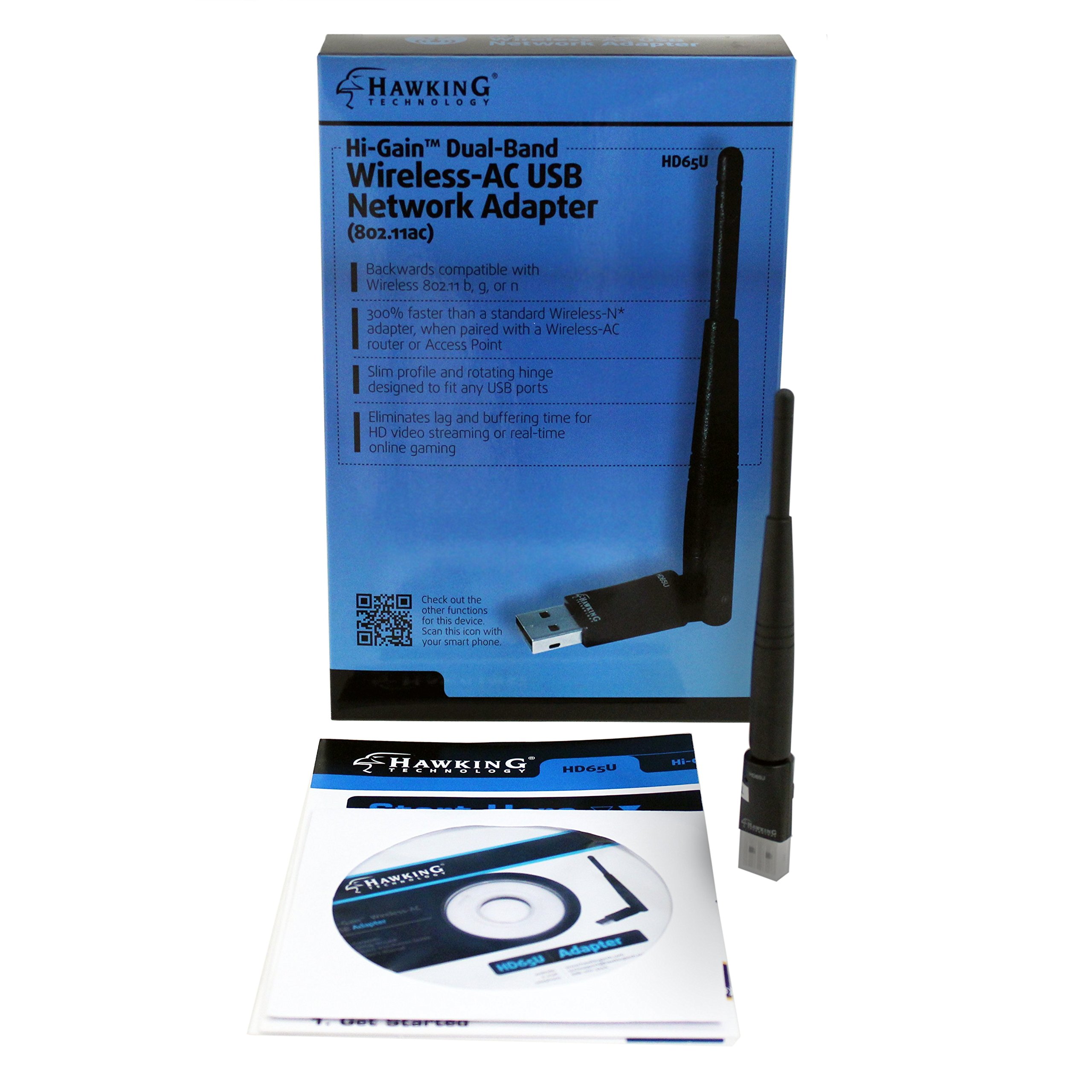 Hawking Technology Hi-Gain™ Wireless-AC Dual-Band 2.4GHz-5GHz Certified Error-Free Streaming USB Network Adapter (HD65U)