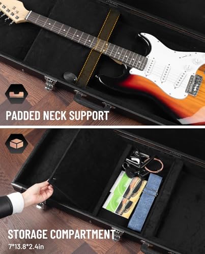 CAHAYA HardShell Wood Case Electric Guitar Hard Case Rectangle Shaped Guitar Case Hardshell for Standard Electric Guitars with Lock Latch Keys Black CY0209