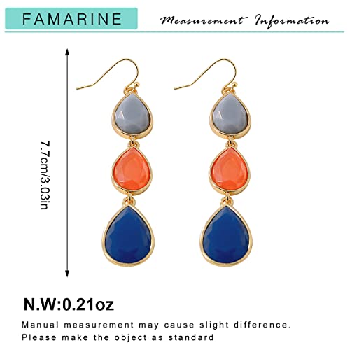 FAMARINE Multicolor Dangle Drop Earrings Bracelet Necklace for Girls Women, Red Blue
