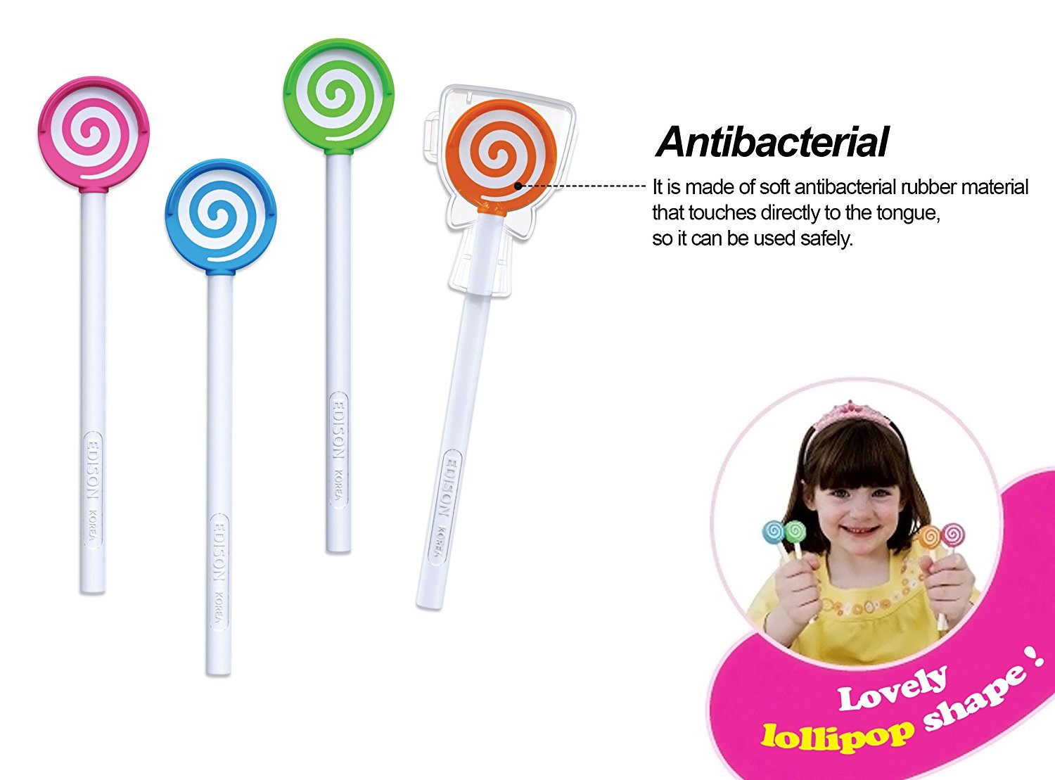 Edison Lollipop Tongue Cleaner Scraper for Kids, 4pcs(Color-Random)