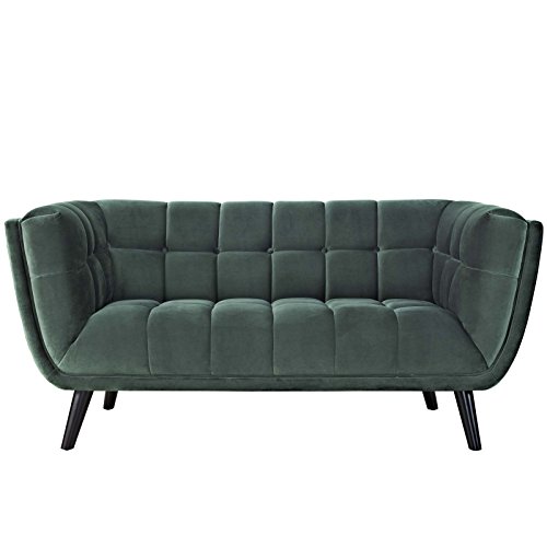 Modway Bestow Upholstered Velvet Button-Tufted Loveseat in Green