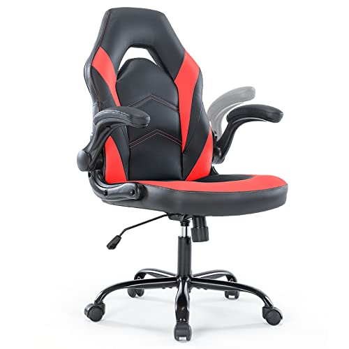 Office Chairs - Ergonomic Gaming Executive Desk Chairs with Flip-up Armrests and Lumbar Support, Adjustable Swivel Rolling Chair, Red