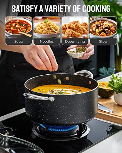 BEZIA Cooking Pot with Lid, 6 Quart Nonstick Stock Pot/Stockpot with Lid, Non Stick 6 QT Large Capacity Induction Pot for Soup, Broth, Chili, Stew - All Stove Compatible