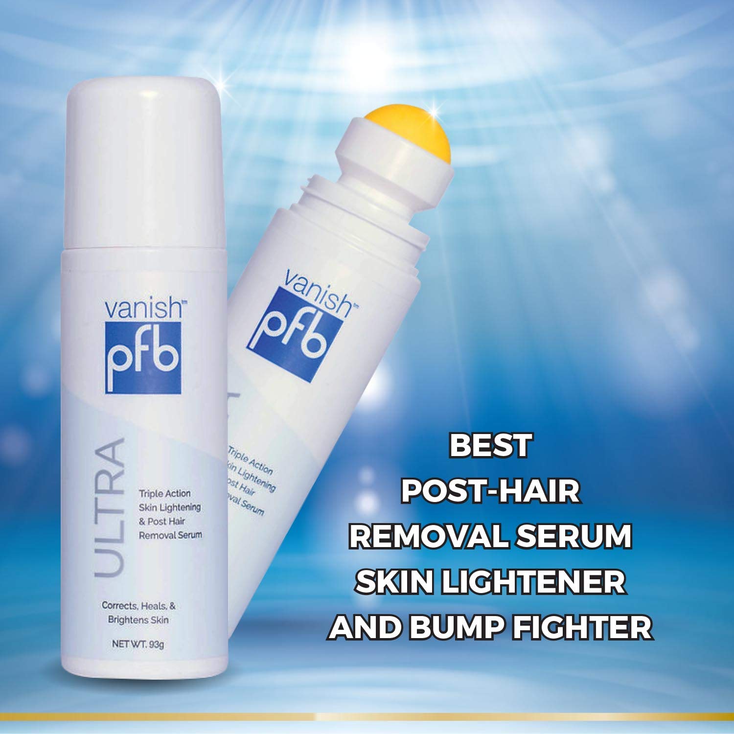PFB Vanish Ultra with Chromabright & Shitake Mushroom, Triple Action Dark Spot Remover, Ingrown Hair & Razor Bump Stopper, Roll-On Skin Care Treatment, 93g β New Formula