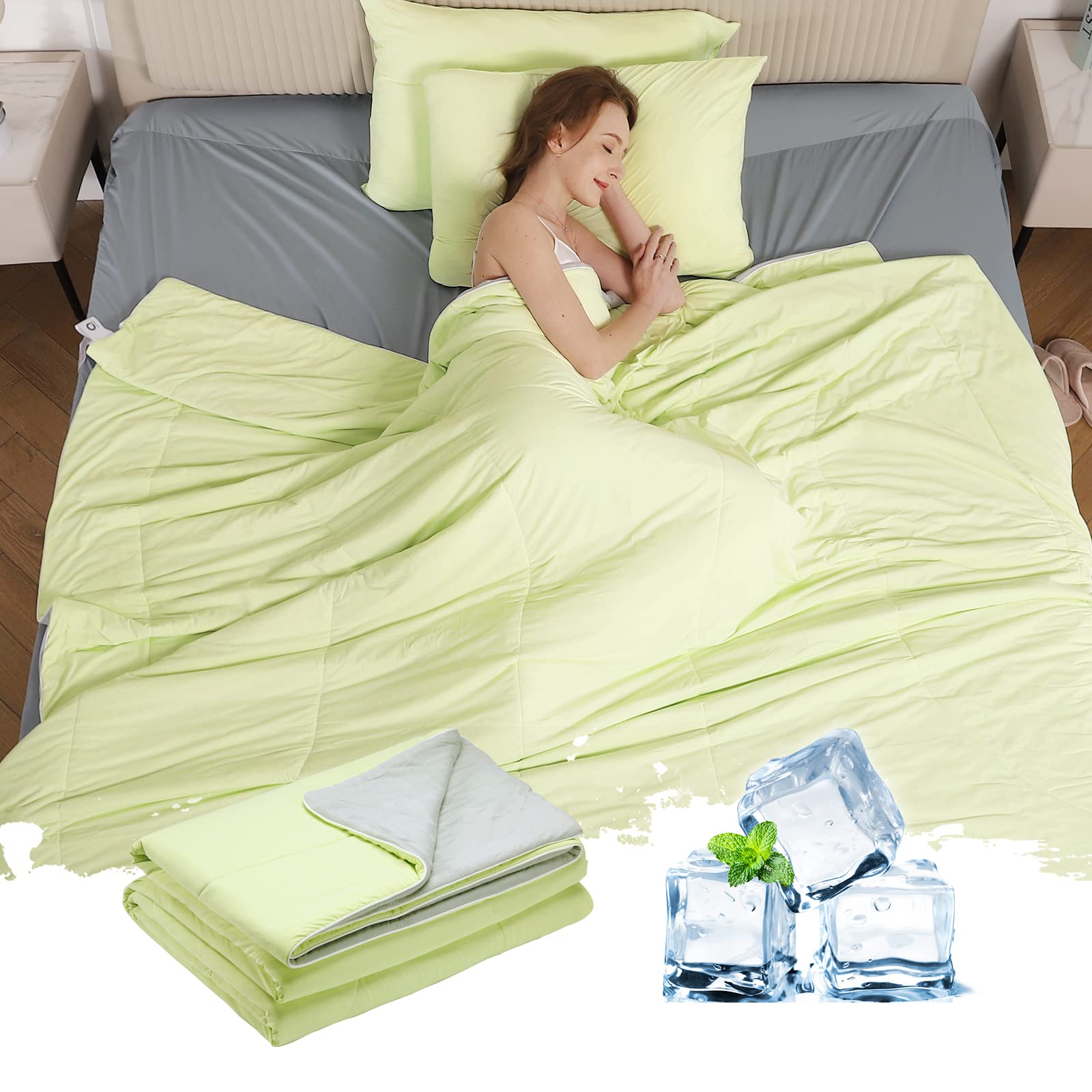 QUILTINA Summer Cooling Comforter Set Children's with 2 Pillowcase for Hot Sleepers Night Sweats, Safe Fabric Lightweight Blanket, Cool Q-MAX>0.4, Soft Back for All Seasons, Throw Size, 47"x59"