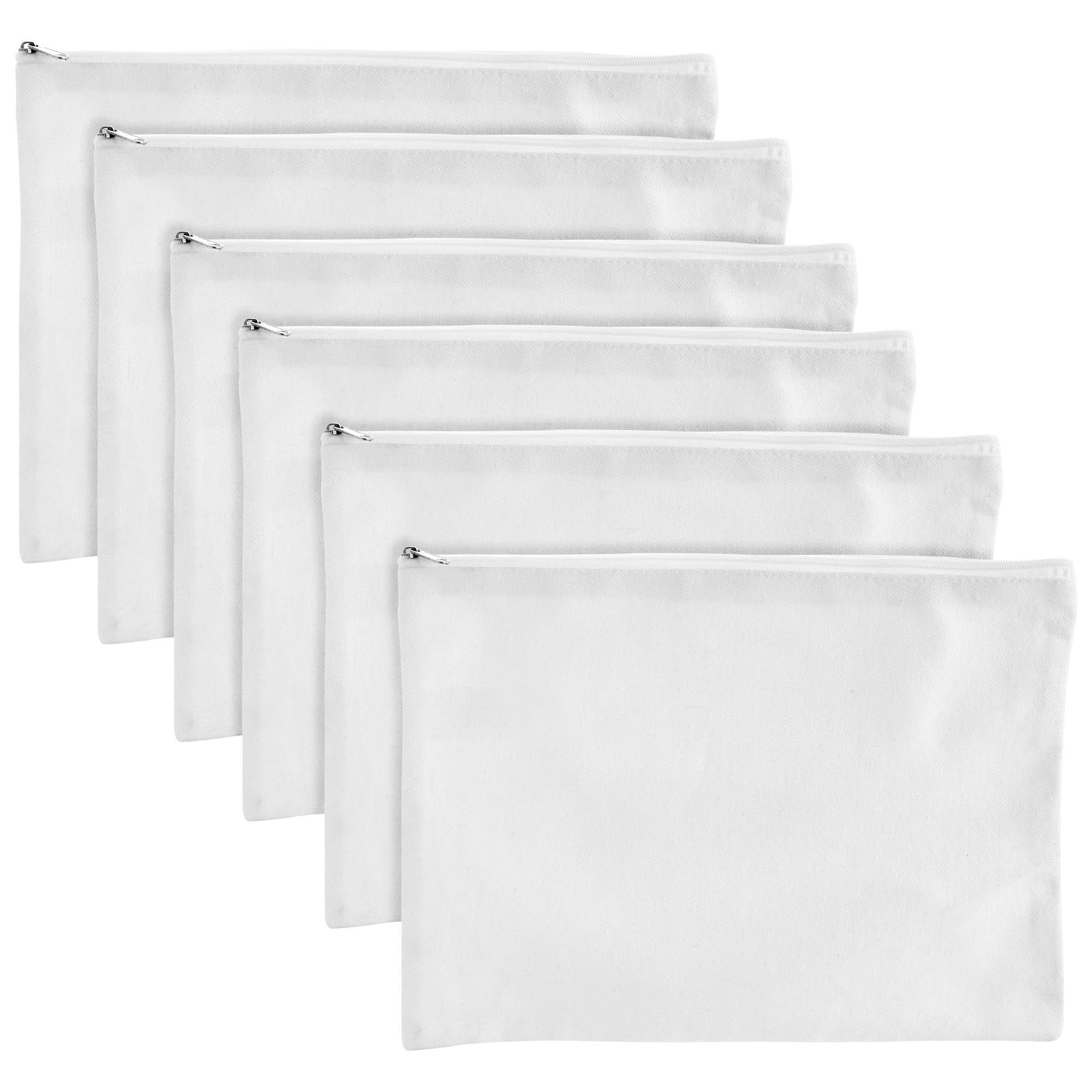 Bright Creations 6 Pack Large Cosmetic Canvas Pouch With Zipper 9 x 12, Blank Bag Organizer Purse for Travel, Toiletry, DIY Crafts