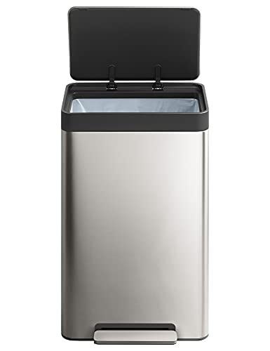 Kohler 13 Gallon Hands-Free Kitchen Step, Trash Can with Foot Pedal, Quiet-Close Lid, Stainless Steel
