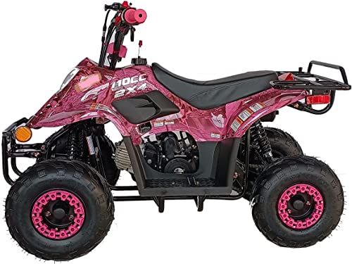 HHH ATV 110cc ATV Quads Youth ATV Gas ATVs Fully Automatic 4 Wheeler for Kids ATV 4 Wheeler Boulder 110B1 (Pink Color)