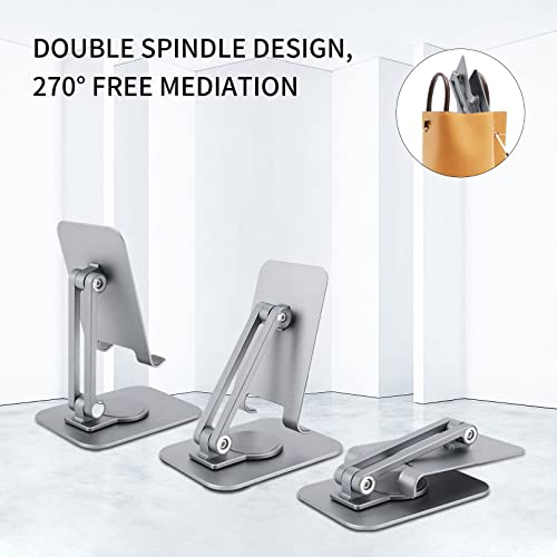 BFSGSGMR Cell Phone Stand for Desk,Foldable and rotatable Desktop Mobile Phone Holder, Compatible with All Models of Mobile Phones, ipads, Tablets (4-11 inches) (Silver)