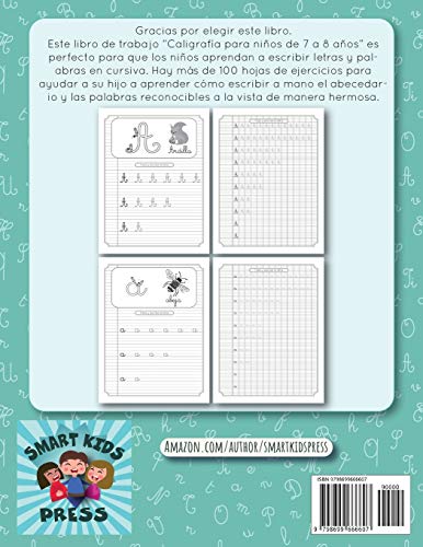 Caligrafía para niños de 7 a 8 años.: Ejercicios para mejorar la letra mayúsculas y minúsculas en primaria. (Handwriting Workbooks for kids) (Spanish Edition)