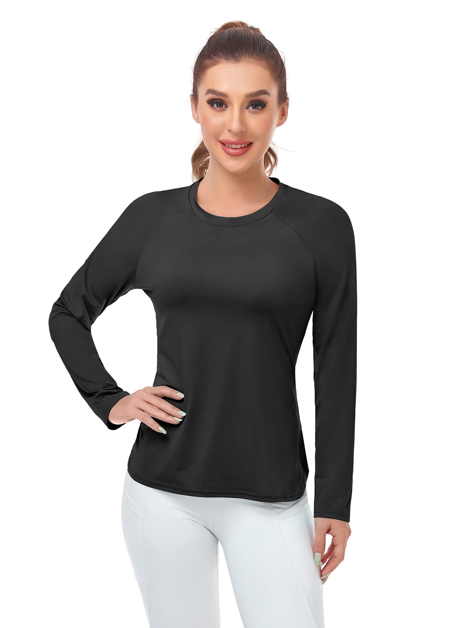 Abrooical Women's Sun Protection Shirt Long Sleeve Running Sport Workout Moisture Wicking Rash Guards Tops Black XX-Large