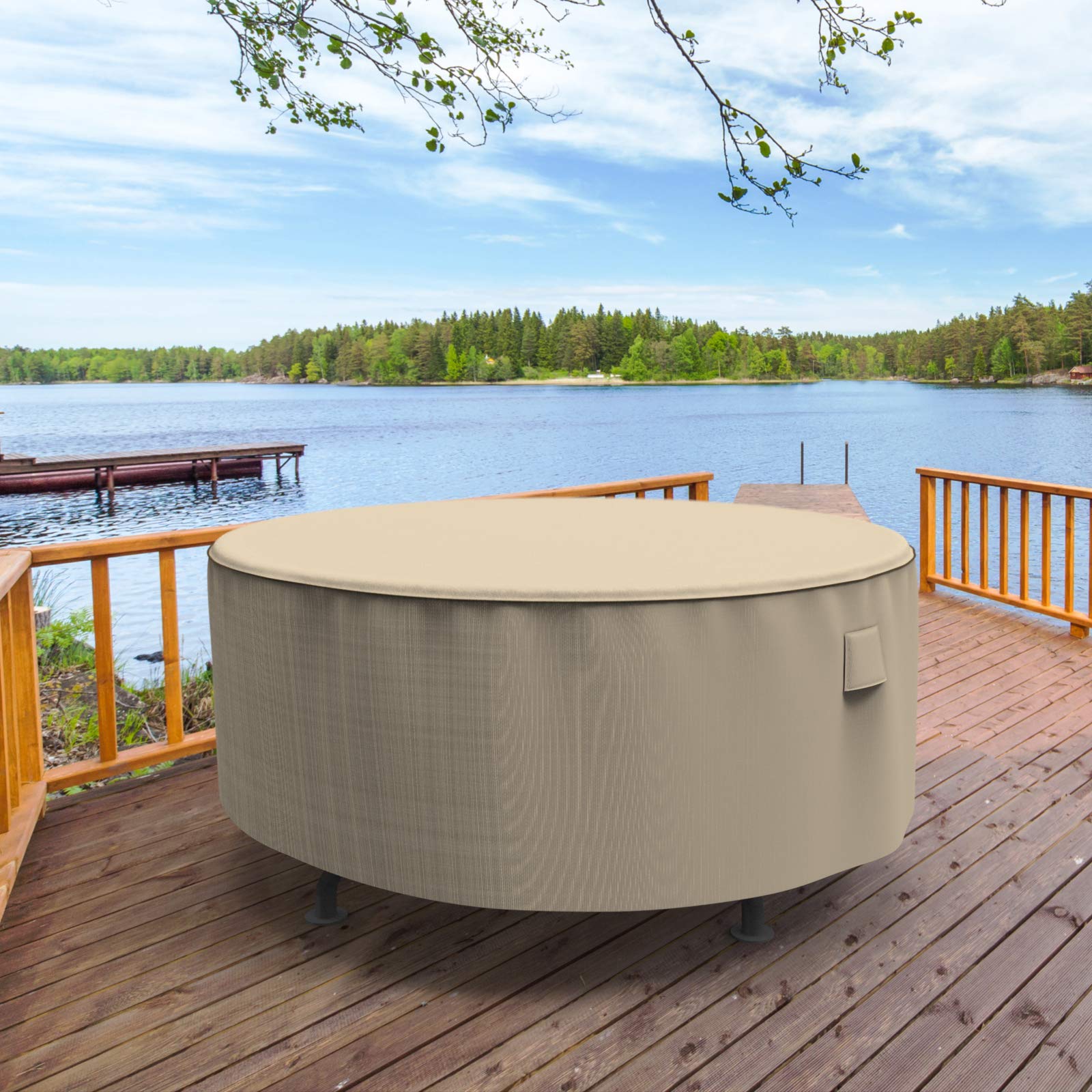 Budge NeverWet Mojave Round Patio Table Cover, Black Ivory, Medium