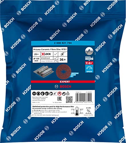 Bosch Professional 25x Expert R781 Prisma Ceramic X-Lock Fibre Discs (for Steel, Stainless Steel Sheets, Ø 125 mm, Grit 36, Accessories Small Angle Grinder)