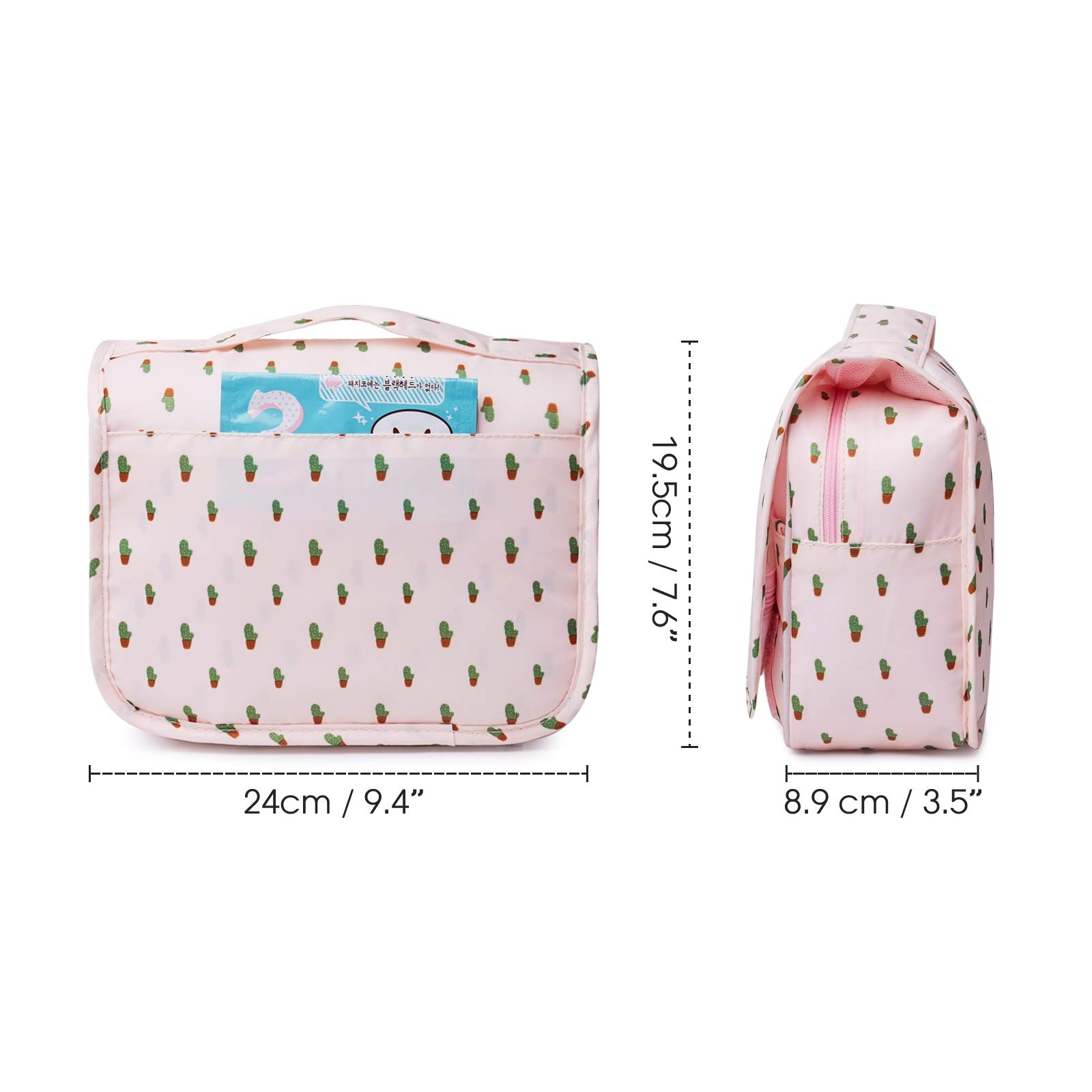 Narwey Hanging Toiletry Bag for Women Travel Makeup Bag Organizer Toiletries Bag for Travel Size Cosmetics Essentials Accessories (Cactus)