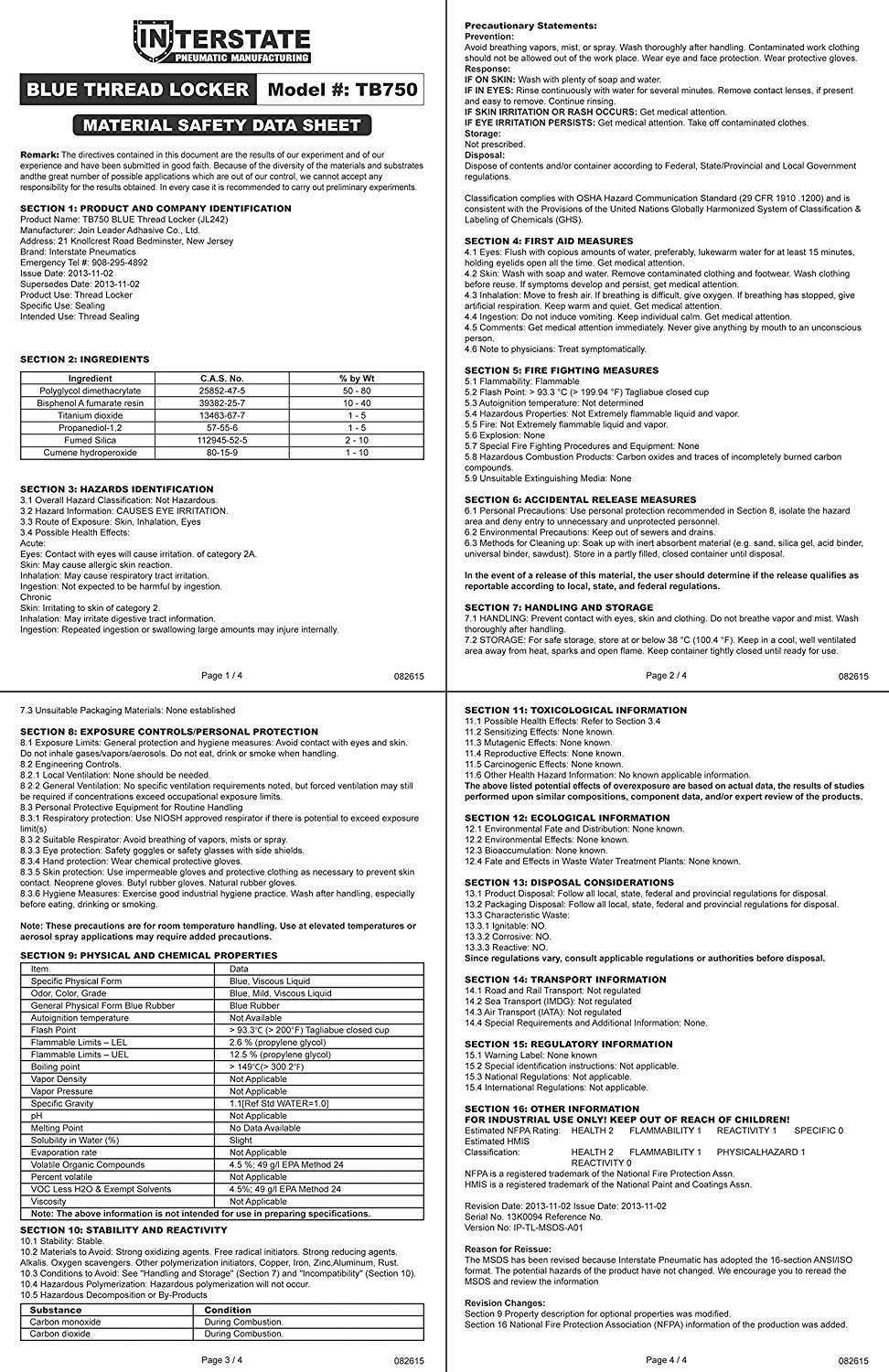Interstate Pneumatics AMT-TB750 INT-TB750 TB750 Strength Medium Duty Professional Formula Thread Locker 50ml, Red
