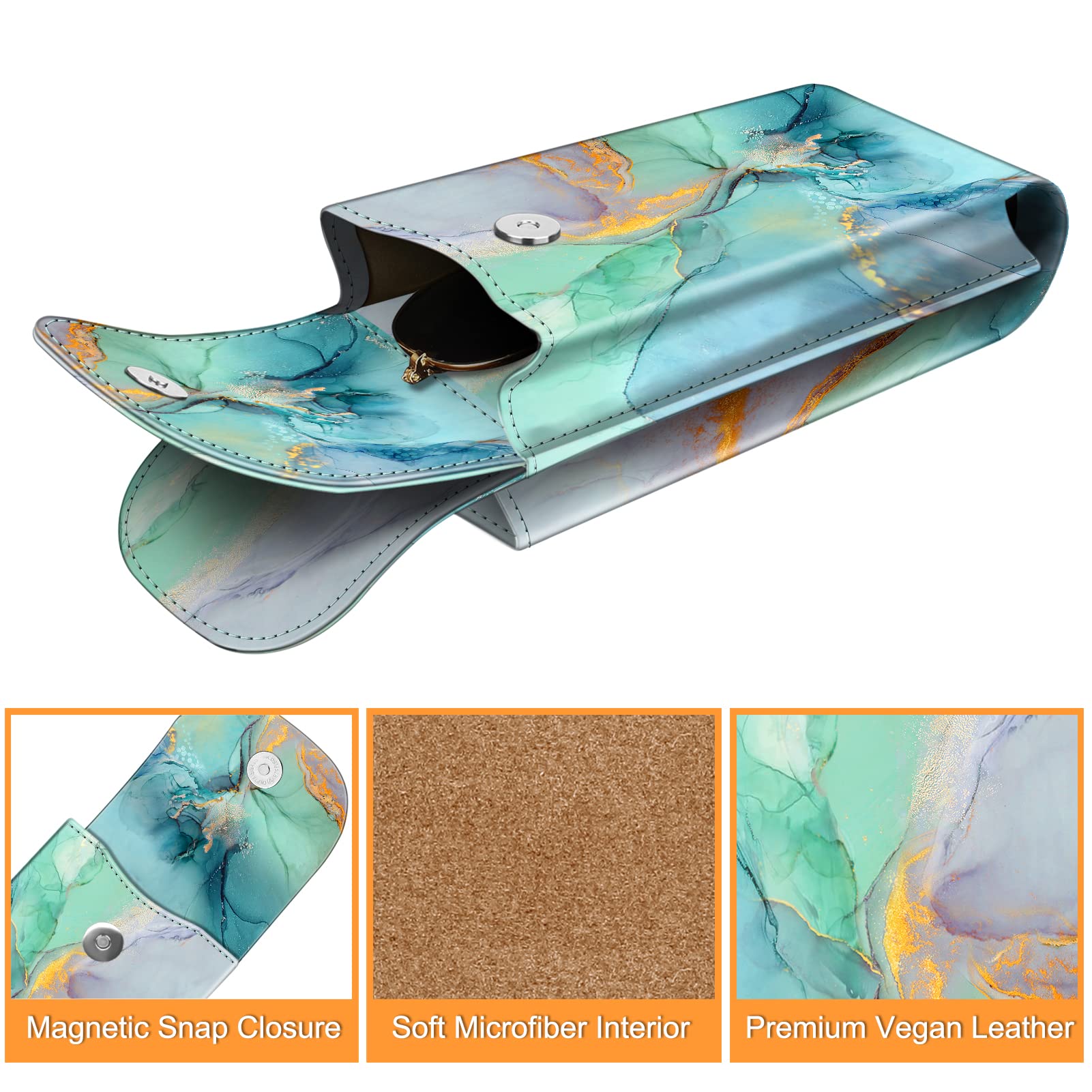 Fintie Double Glasses Case with Carabiner Hook, Portable Vegan Leather Eyeglass Case Anti-scratch Sunglasses Pouch, Emerald Marble