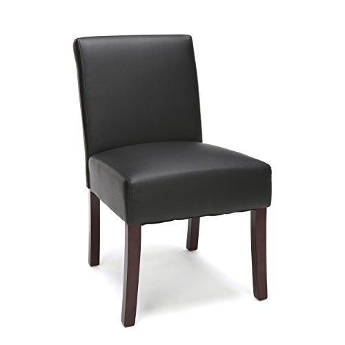 OFM ESS Collection Bonded Leather Executive Armless Guest Chair with Wooden Legs, in Black (ESS-9020-BLK)