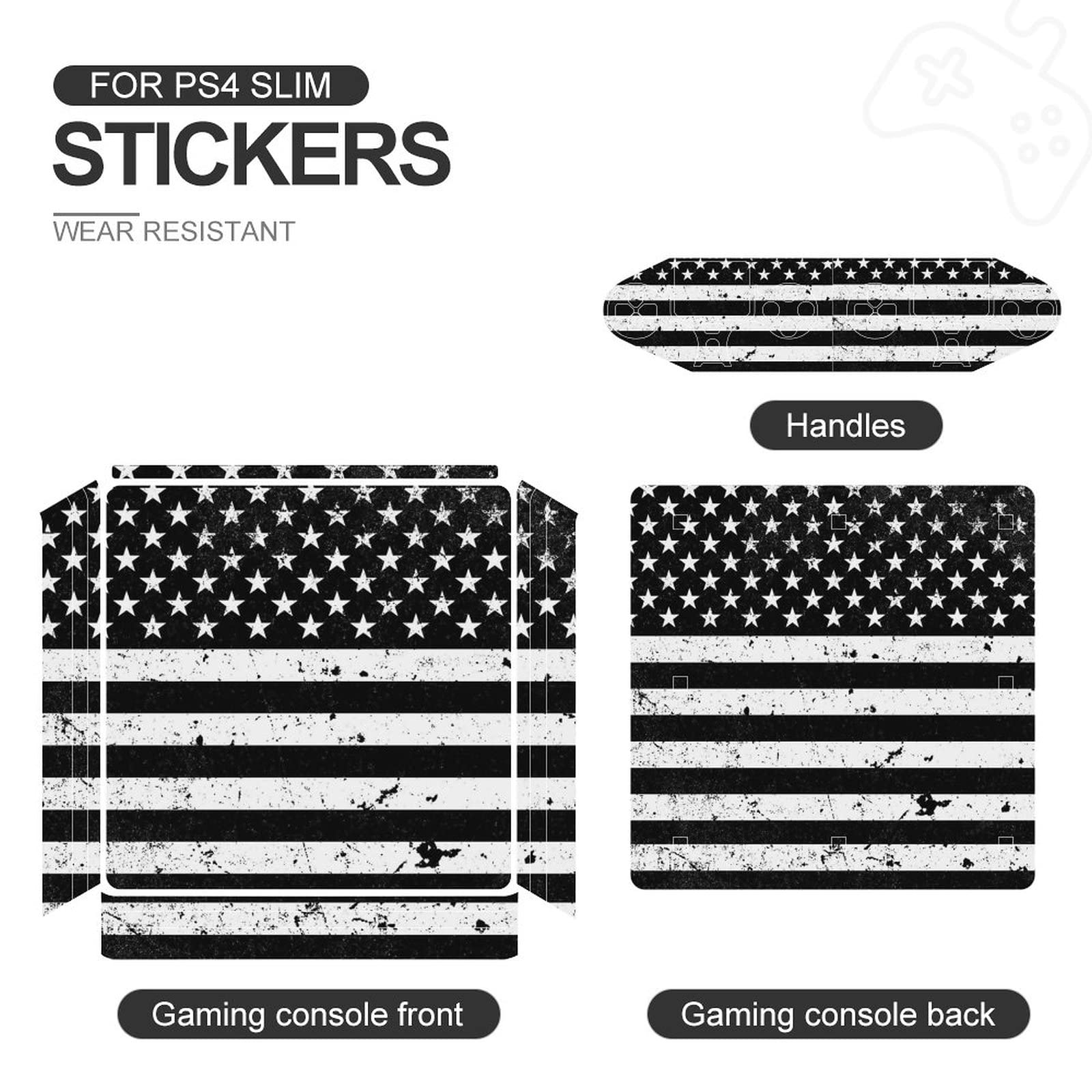 American Flag Sticker Skin for PS-4 Slim Console and Controller Full Wrap Skin Protector Cover Compatible with PS-4 Pro