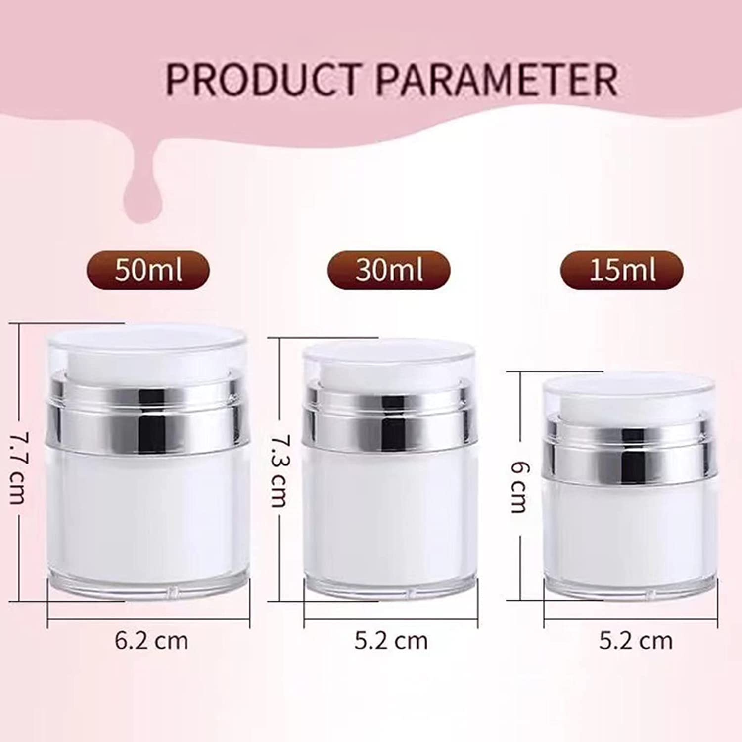 Airless Pump Jars Sets, Face Moisturizer Pump Dispenser Travel Size Pump Bottle Container for Lotion, Empty Airless Cosmetic Container Cream Jar Vacuum Bottle Dispenser Push Down Pump(15ml,30ml,50ml)