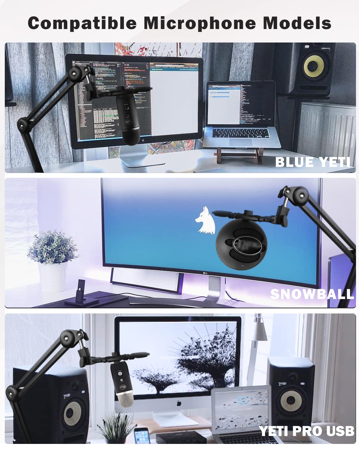 Boseen Shock Mount Compatible With Blue Yeti, Blue Yeti Pro and Blue Snowball Microphones, Eliminates Noises and Vibration Black/Champagne