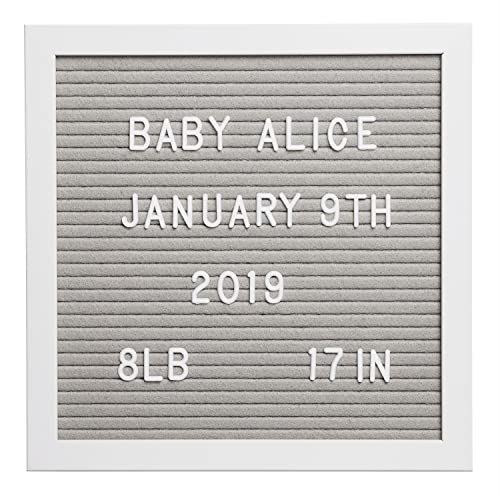 Pearhead Classic Wooden Letterboard, Gender-Neutral Baby Keepsake Nursery Décor, Photo Prop Message Board, Gray and White
