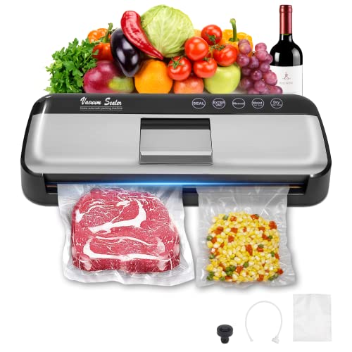 HWTONG Vacuum Sealer, 70 Kpa Powerful Automatic Food Saver Vacuum Sealer Machine with Moist/Dry Modes, Food Sealer Vacuum Sealers for Food Storage & Sous Vide with 15 Seal Bags & 1 Air Suction Hose