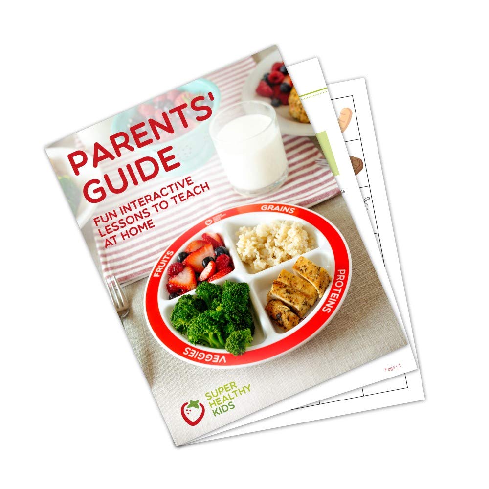 Health Beet MyPlate Portion Control Plate with Dairy Bowl & Parents Guide โ 4 Divided Sections of Fruit Grains Veggies Proteins - Sectioned Plates for Health Education - (Set of 1 Each)