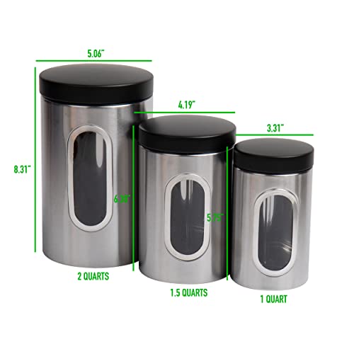 Mind Reader 3 Piece Canister Set, 1, 1.5, 2 Quart, Silver with Black
