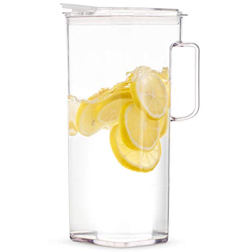 Komax Tritan Plastic Water Pitcher with Lid ā BPA-Free, Square Water & Iced Tea Pitcher - Microwave & Dishwasher Safe Plastic Pitcher ā Tea, Sangria, or Juice Containers with Lids for Fridge (2.4 Qt)